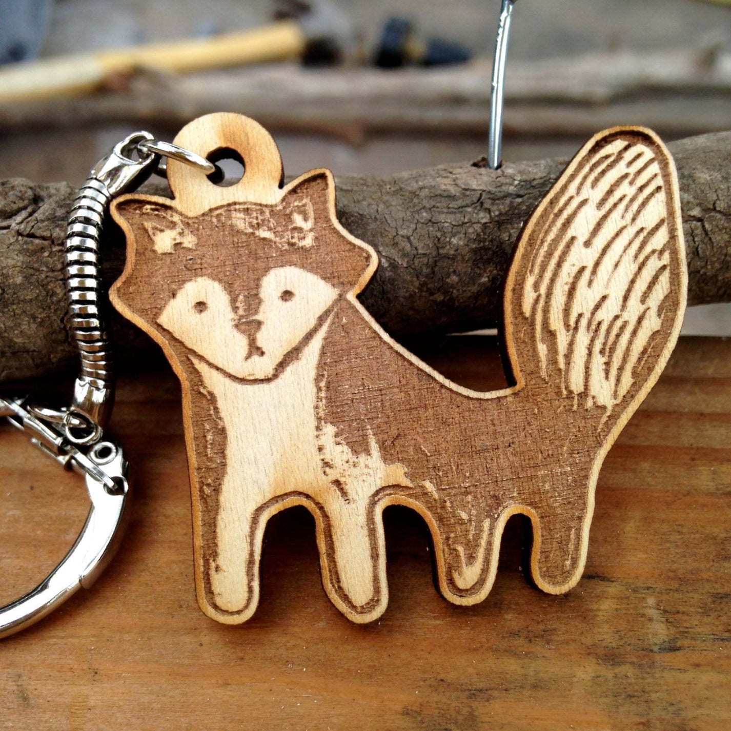 Wooden Engraved Fox Keychain Gift – I Must Draw